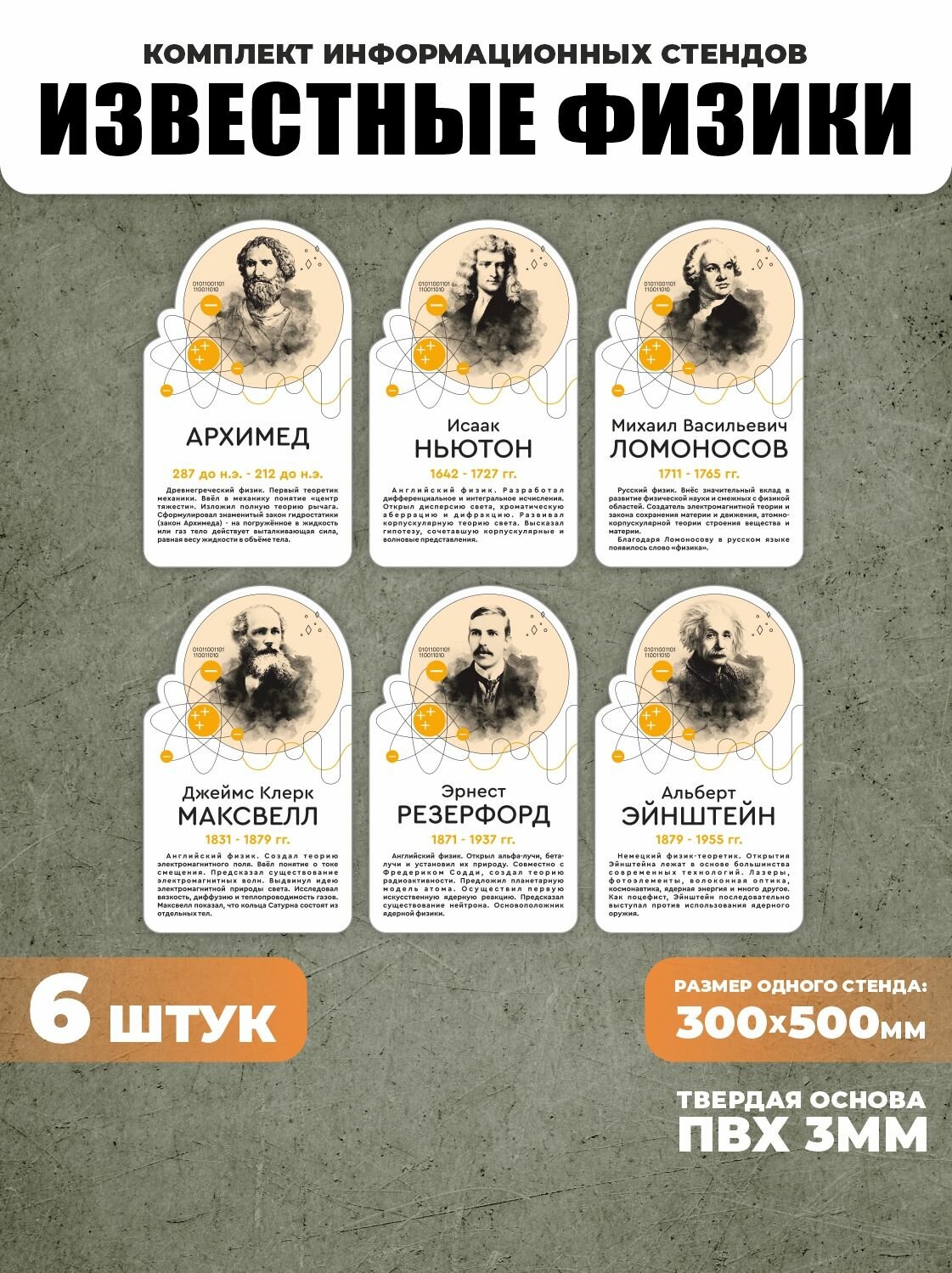 Комплект стендов Физики, цвет белый, набор 6 шт, VoloMar