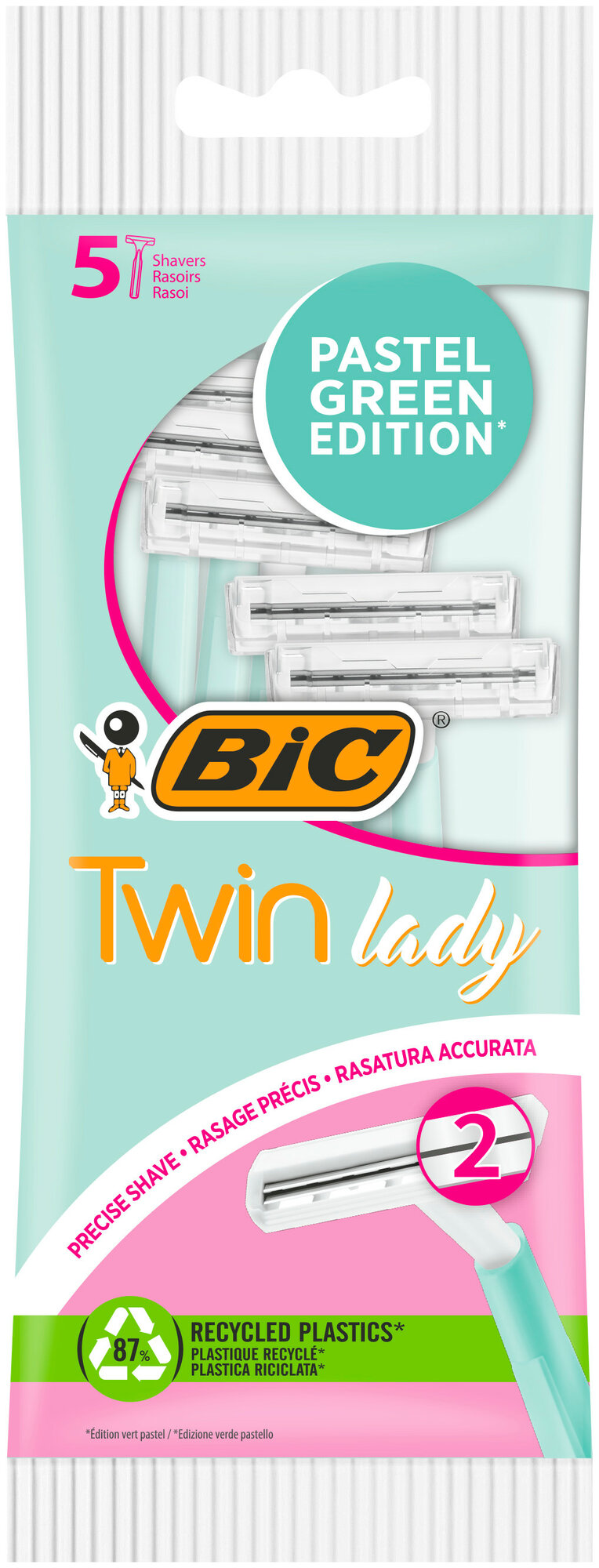 Бритва женская одноразовая BIC Twin Lady пастельно-зеленая серия уп. 5 шт.