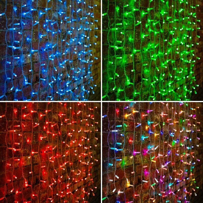 Гирлянда светодиодная "Светодиодный Дождь" 2х1.5м 300LED мультиколор RGB 30Вт 230В IP65 провод прозр. (свечение с динамикой при приобретении контроллера) Neon-Night 245-309