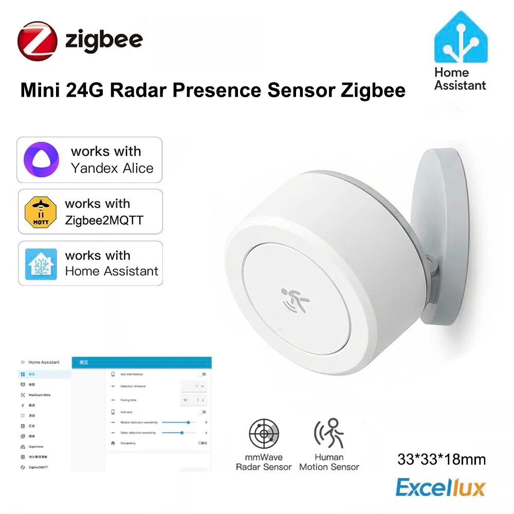 Умный Zigbee датчик движения, мини 24G Радар Датчик присутствия человеческого тела, zigbee2mqtt