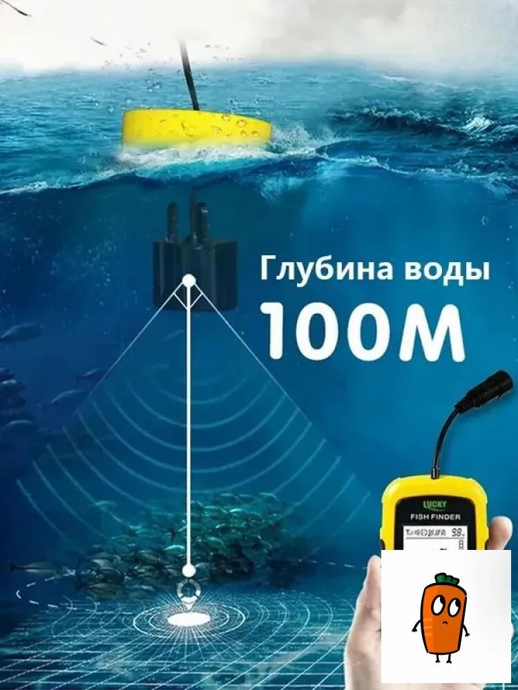 Датчик эхолота Lucky с поплавком, модель FF1108-1/FFC1108-1, морская рыбалка, нейтральная плавучесть, желтый — фото 1