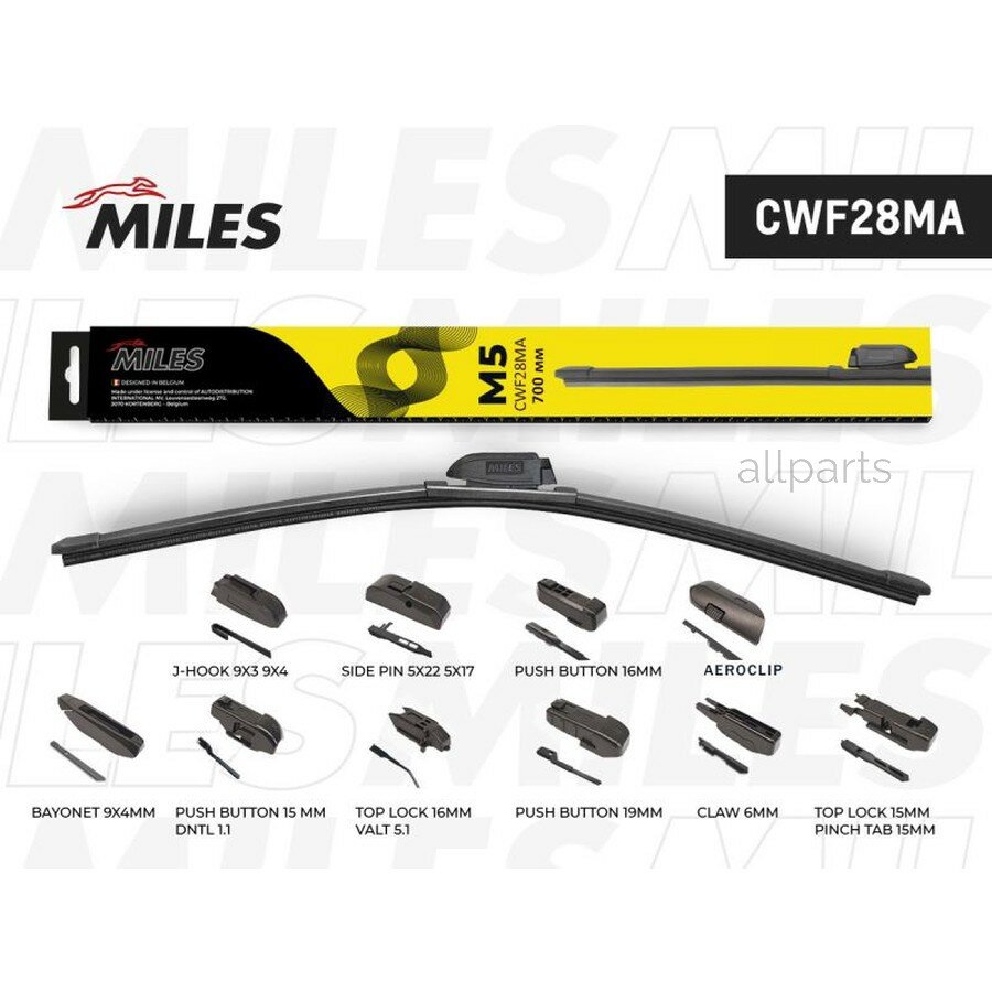 MILES CWF28MA Щетка с/о бескаркасная 700мм (10 адаптеров)