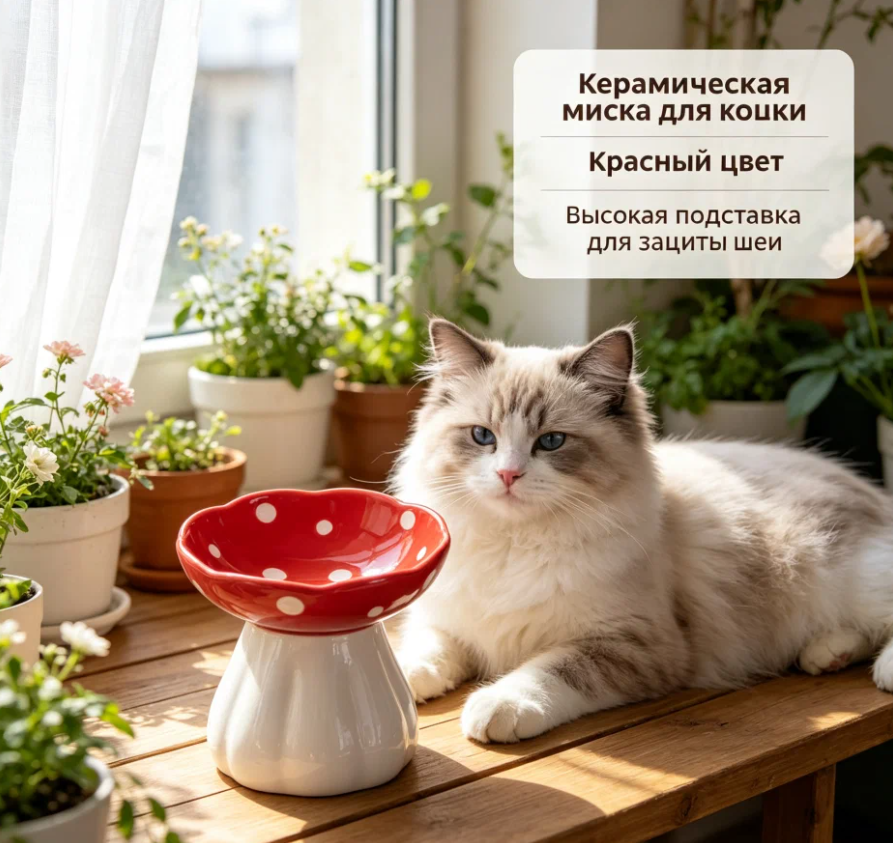 Миска для животных, керамика, для кошек и собак, в форме гриба，Керамическая миска для кошек в виде гриба