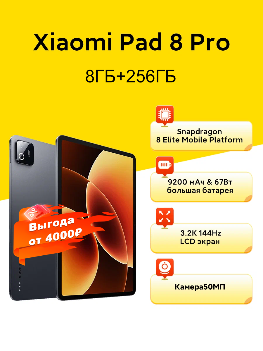 Планшет Xiaomi Pad 8Pro 8/256 ГБ, Wi-Fi Global, Black