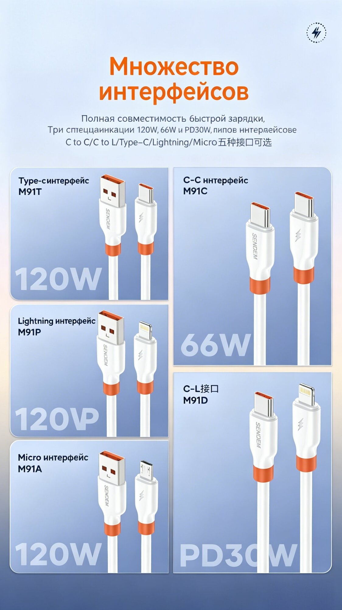 Кабель для мобильных устройств Apple Lightning/USB 2.0 Type-A, 1 м, белый, оранжевый