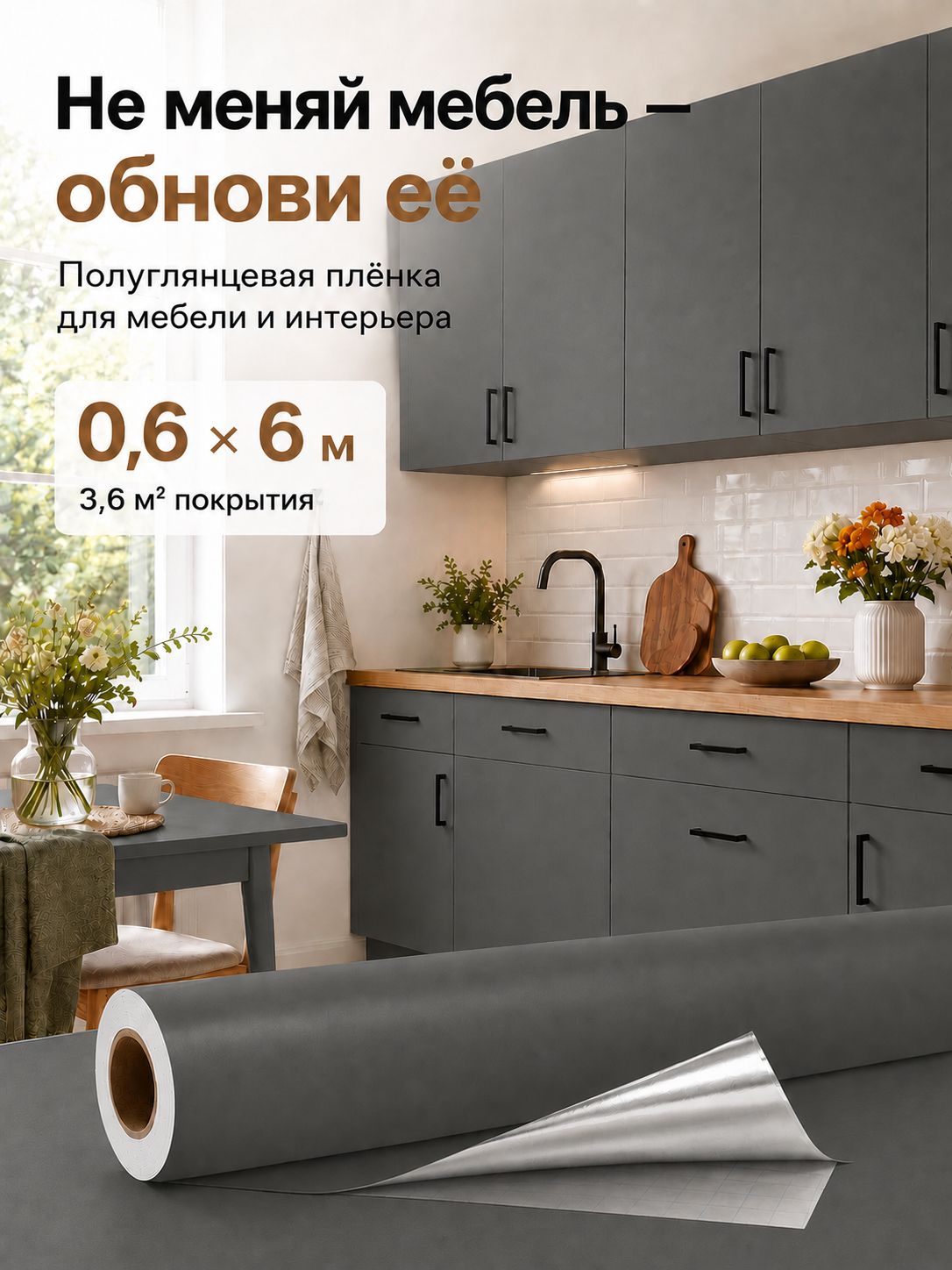 Самоклеящаяся пленка для мебели и кухни матовая