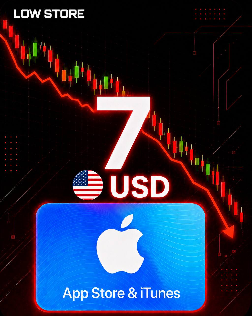 Подарочная карта Apple 7 USD, цифровой код App Store и iTunes, США