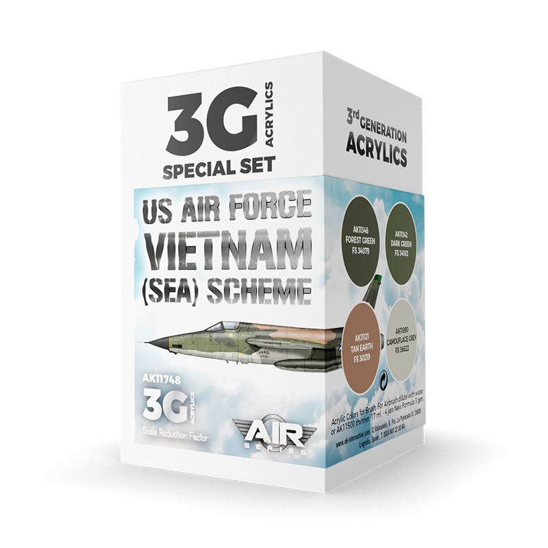 Набор красок AK Interactive - US Air Force South East Asia (SEA) Scheme Set 3G, 4 краски