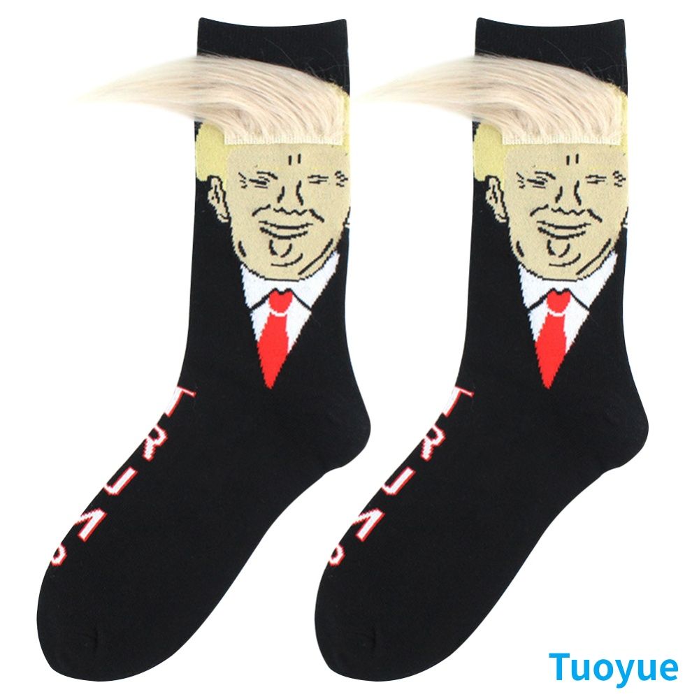 Повседневные хлопковые носки с принтом прически Трампа, чёрные с белым