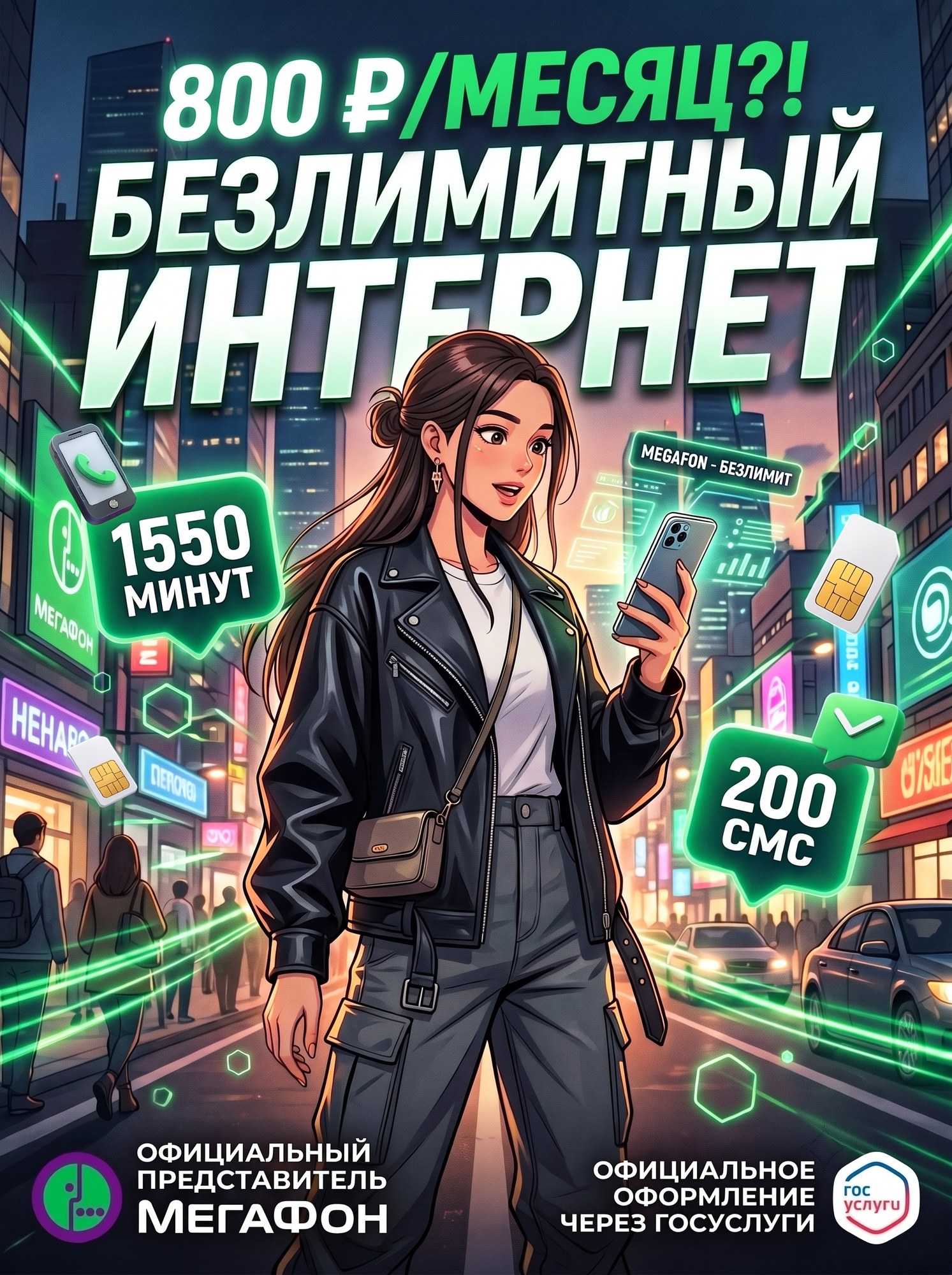 SIM-карта 800 ₽/мес - безлимитный интернет, 1050 минут и 200 SMS