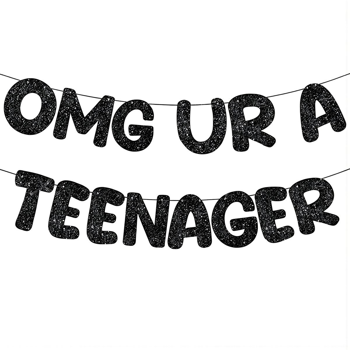 Декор фотозоны на день рождения 13 лет OMG UR A TEENAGER чёрный блёстковый предварительно собранный длина 3 метра для домашней вечеринки, чёрный