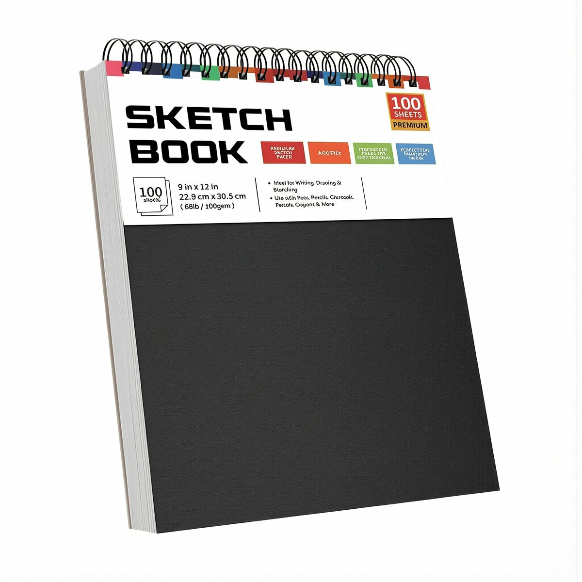 Альбом для детского творчества рисования 9x12 дюймов 100 листов легко отрывающаяся бумага для школьных уроков изобразительного искусства черная обложка, 9*12inch, черный, 200 листов