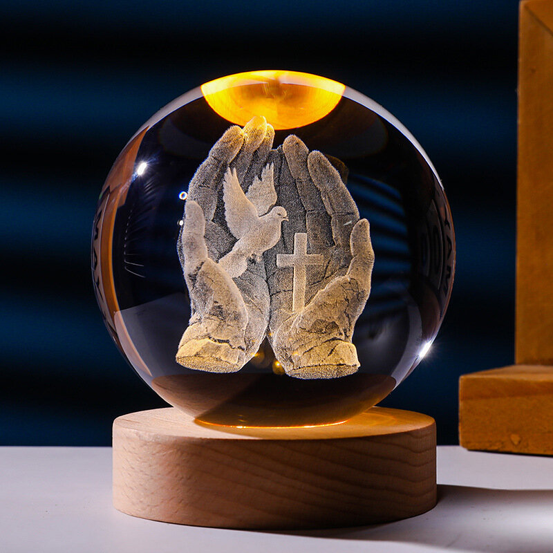 Креативный Голубь Мира Руки Крест 3D Кристальный Шар Ночник 6см С Теплым Основанием Подарок