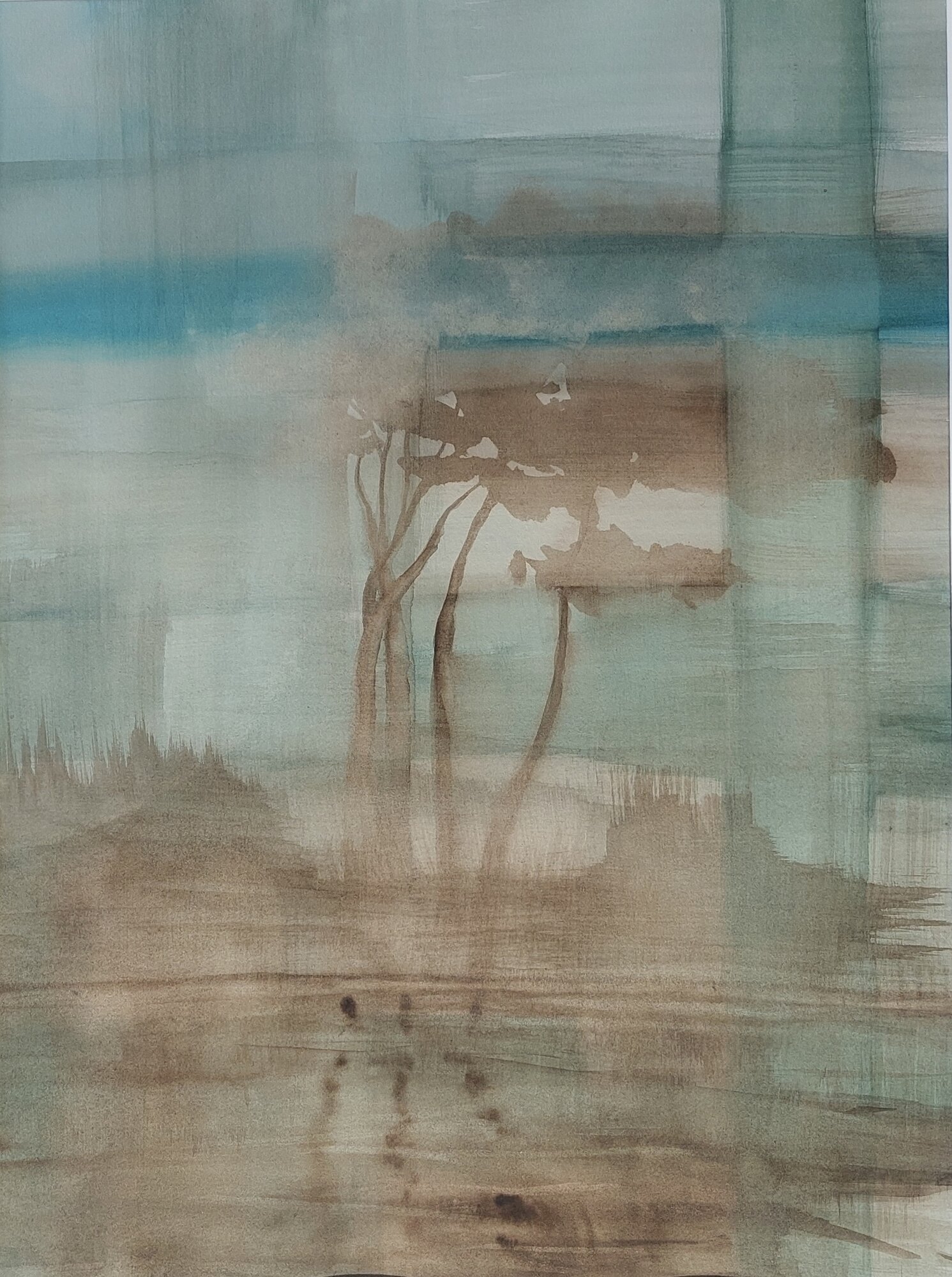 Картина Татьяны Усовой "Абстрактный пейзаж", акварель на бумаге, без рамы, 31x41 см