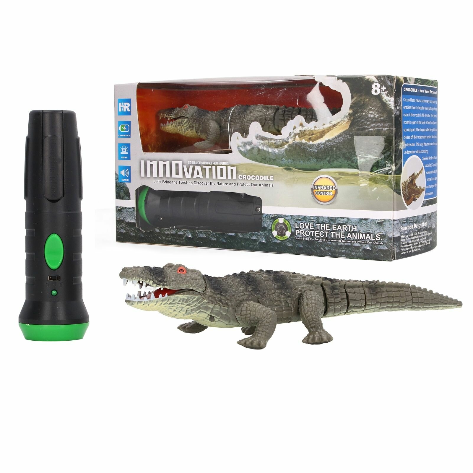 RC игрушка крокодил с ИК-датчиком света и звуковыми эффектами, управление с дистанционным управлением для взрослых, материал: пластик
