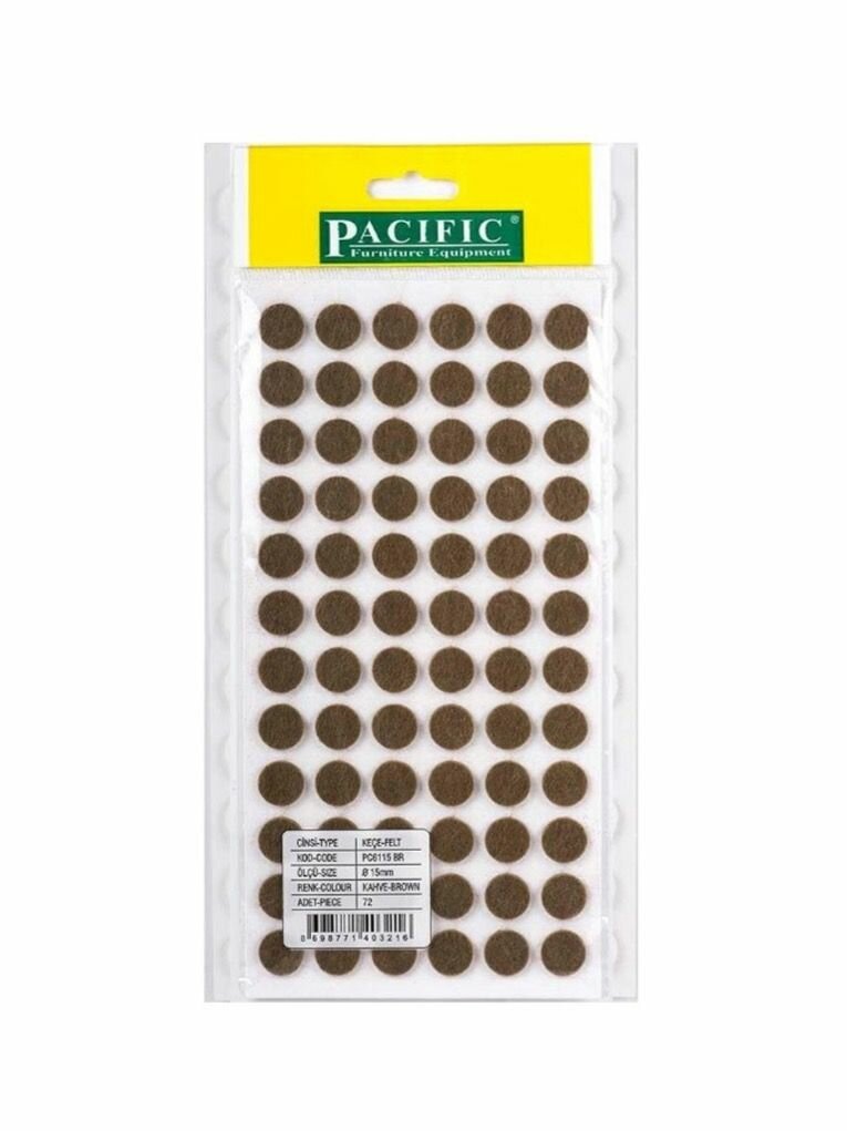 Накладки / наклейки / подпятники войлочные Pacific (Турция) самоклеящиеся под мебель (диаметр 15 мм, 72 шт.), коричневый