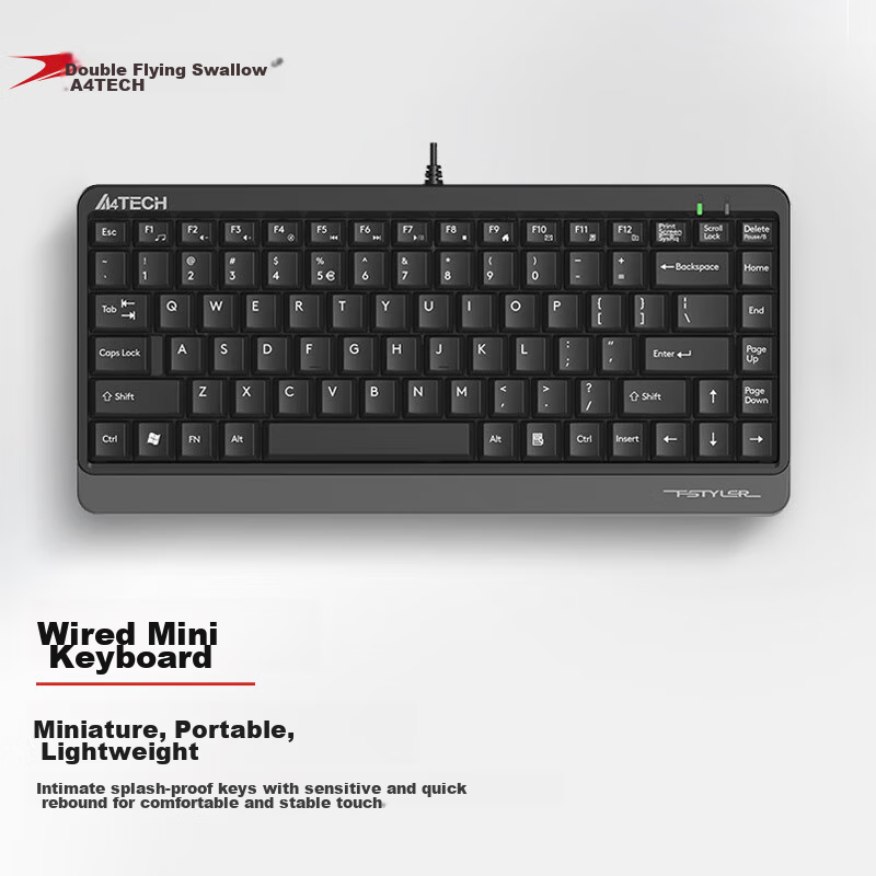 A4TECH FK11 Fei Shidai Wired Mini Keyboard, Thin Film Office Typing Keyboard, Laptop External Desktop Computer, 86 Keys Portable USB Interface, Su Kong Gray