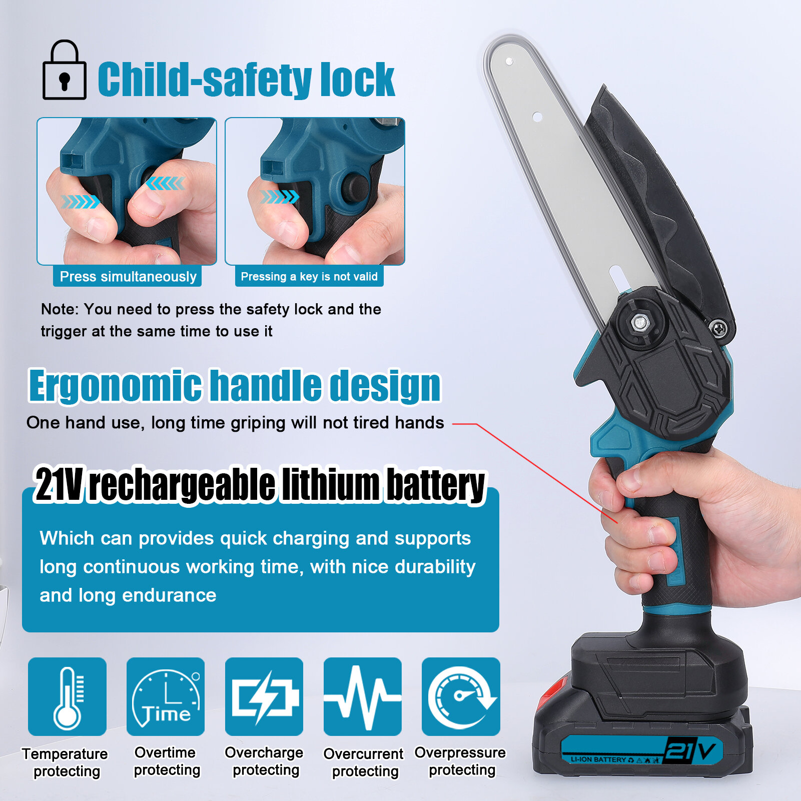 6" аккумуляторная бензопила 21V для садовых работ