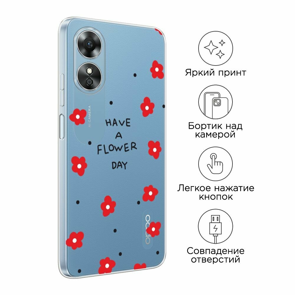 Чехол на Oppo A17 / Оппо A17 с принтом "Have a flower day 2", прозрачный — фото 1