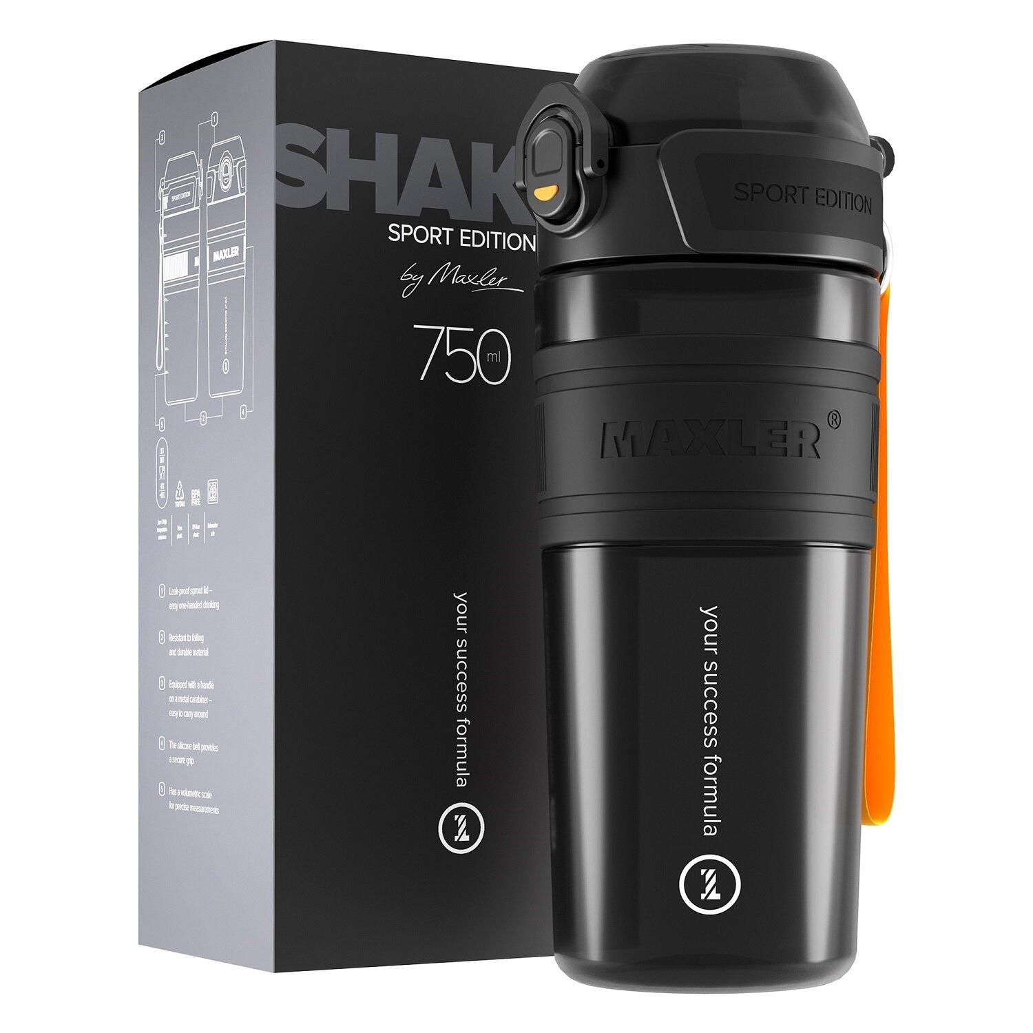 Шейкер спортивный для смешивания Shaker Sport Edition 750 мл (Maxler) Черный