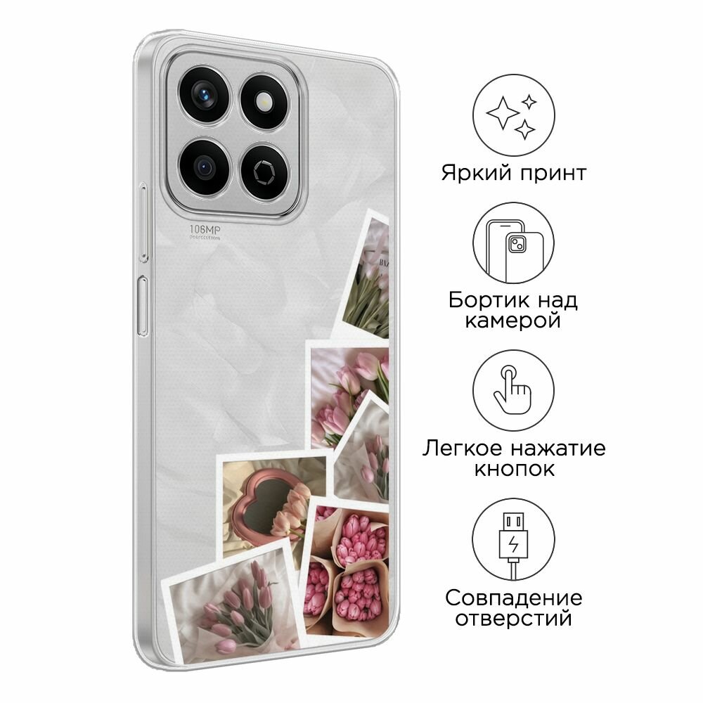 Чехол на Honor X7c / Хонор X7c с принтом "Весенние фото - 8 марта", прозрачный — фото 1