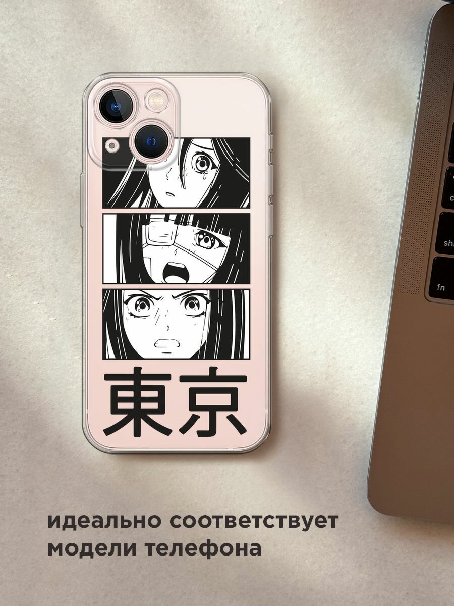 Чехол на Apple iPhone 13 mini / Айфон 13 мини с принтом "Tokyo girls", прозрачный — фото 1