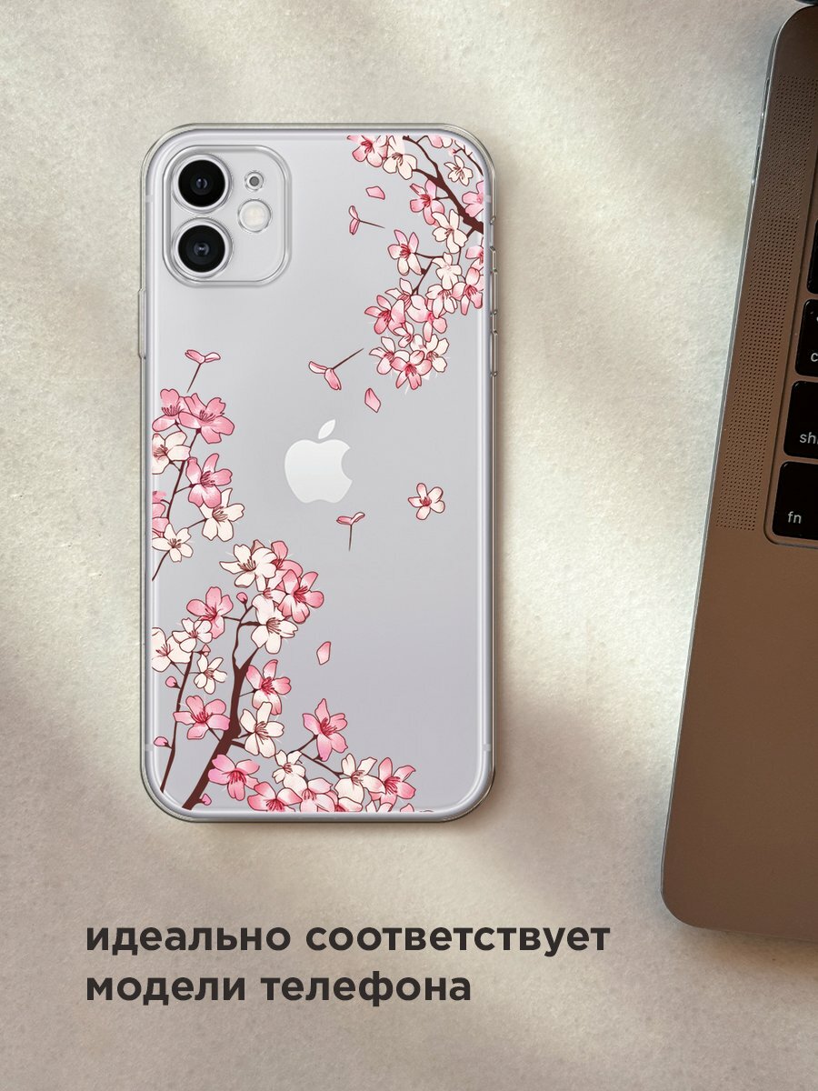 Чехол на Apple iPhone 11 / Айфон 11 с принтом "Ветви сакуры 1", прозрачный — фото 1
