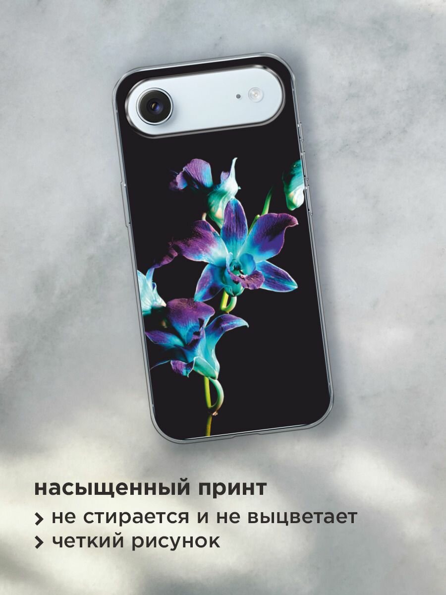 Чехол на Apple iPhone Air / Айфон Айр с принтом "Синий цветок на черном" — фото 1