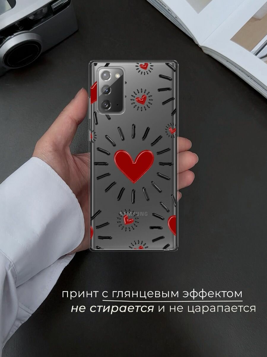 Чехол на Samsung Galaxy Note 20 / Самсунг Галакси Ноут 20 с принтом "Бордовые сердца паттерн" — фото 1