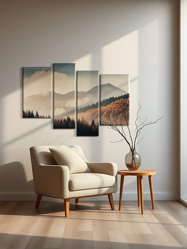 Картина модульная 140х100 см на стекле для интерьера/ Осенние горы, Diva Kartina