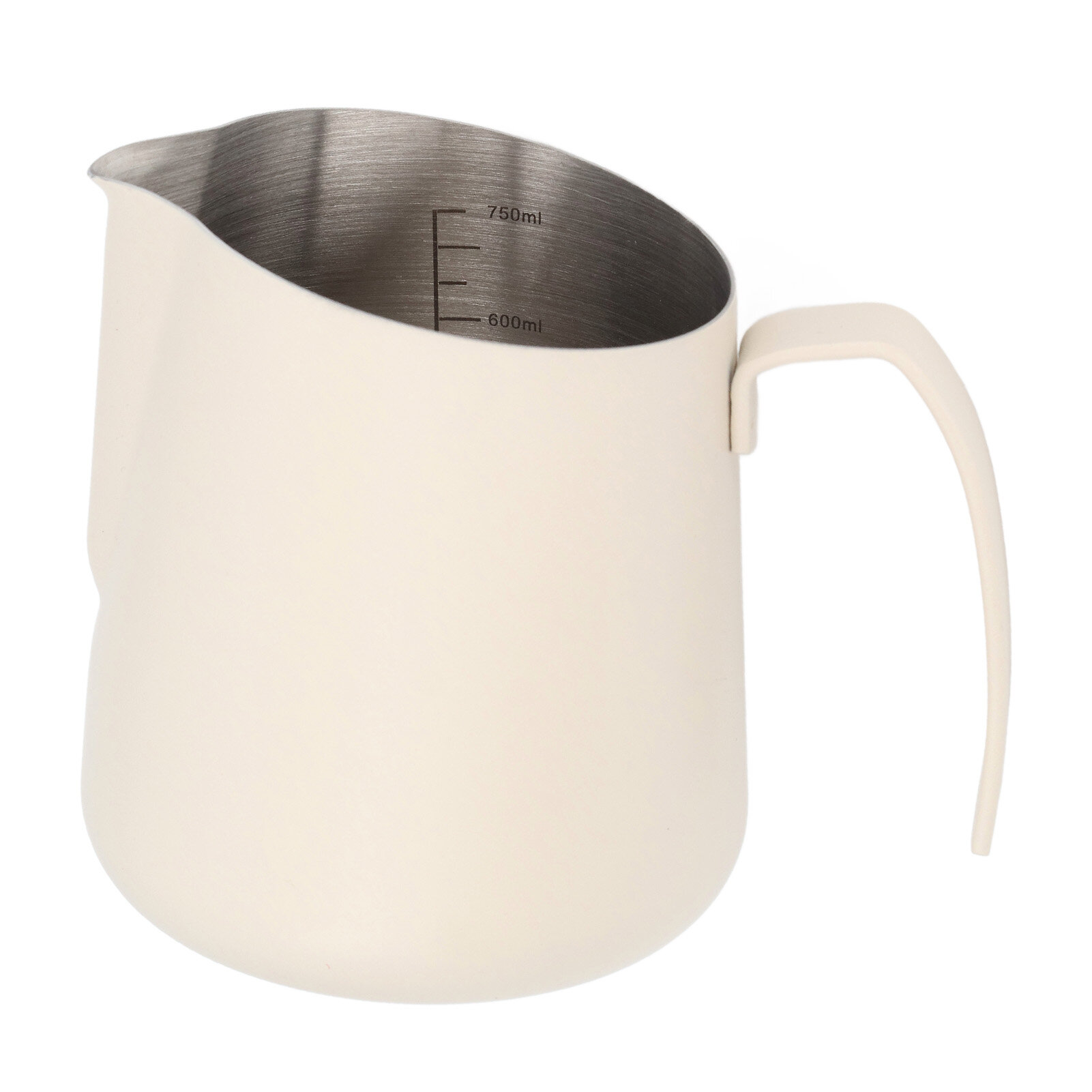 Кувшин для вспенивания молока 304, чашка для сливок из нержавеющей стали, латте-арт, кувшин для приготовления кофе с наклонным носиком и весами для кухни кафе, 750 мл, бежевый
