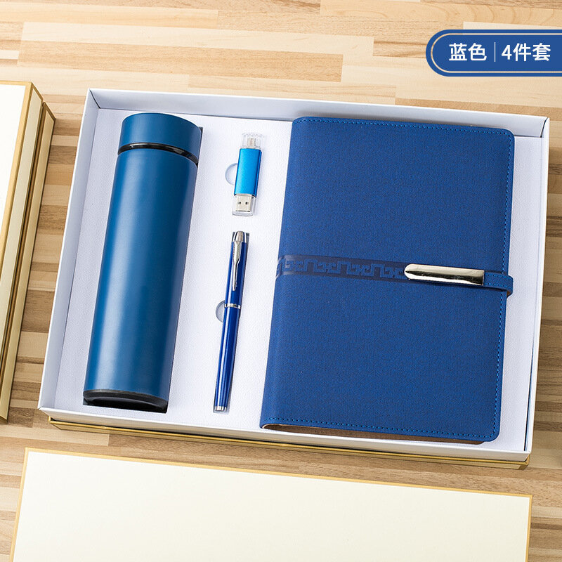 Подарочный блокнот, с блоком питания и U-диском, синий, 16г