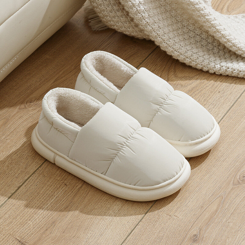 Женские зимние тапочки с мягкой, бархатистой пяткой, флисовой подкладкой, теплой, толстой подошвой, водонепроницаемые, с пуховым наполнителем; мужские уличные тапочки.