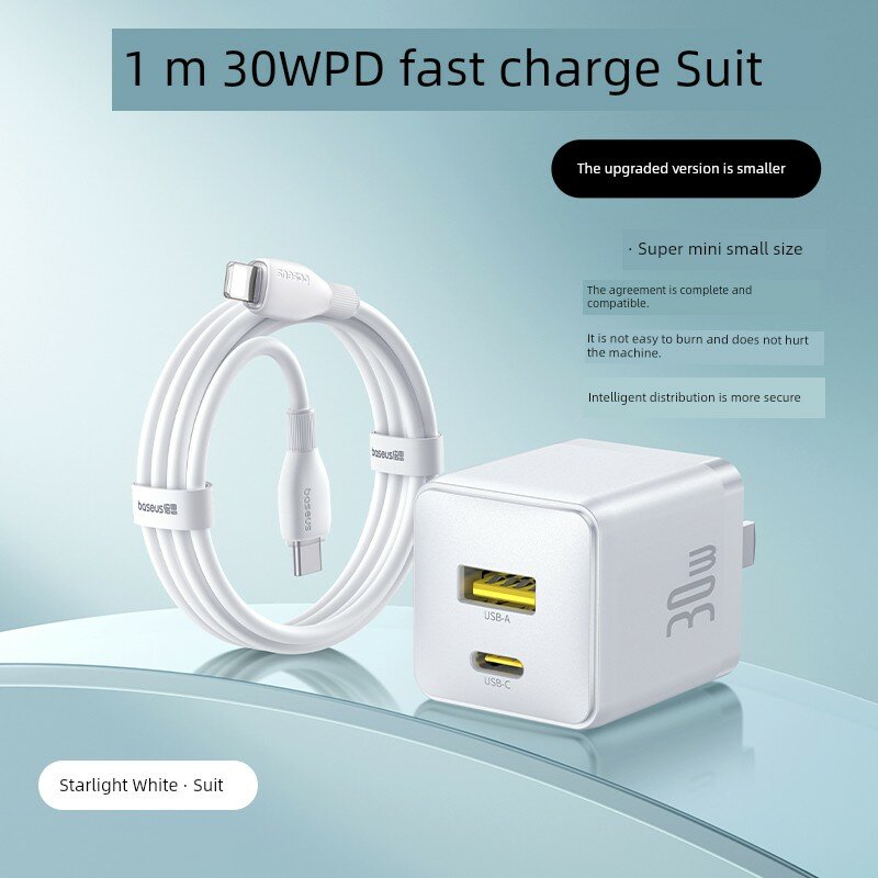 Набор для Apple 8-14 Серии: 30W Двойной USB-C Зарядное Устройство с Белым Цветом и 1-Метровым PD Кабелем для iPhone