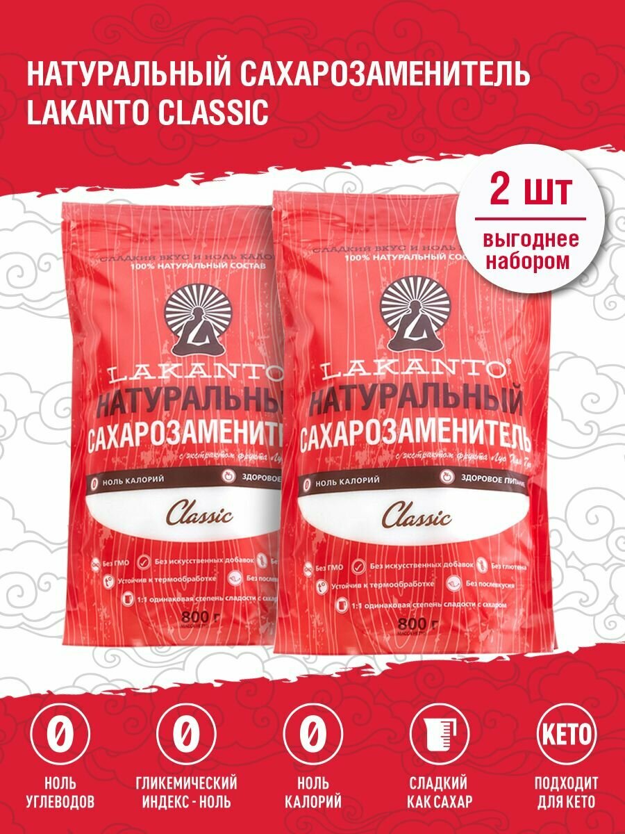 Сахарозаменитель Lakanto Classic на основе эритрита для похудения 1600 г