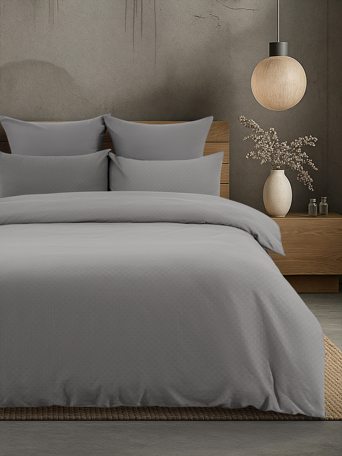 Постельное белье евро, Moye Home, сатин-пике, хлопок, наволочки 70х70 и 50х70, темно-серый
