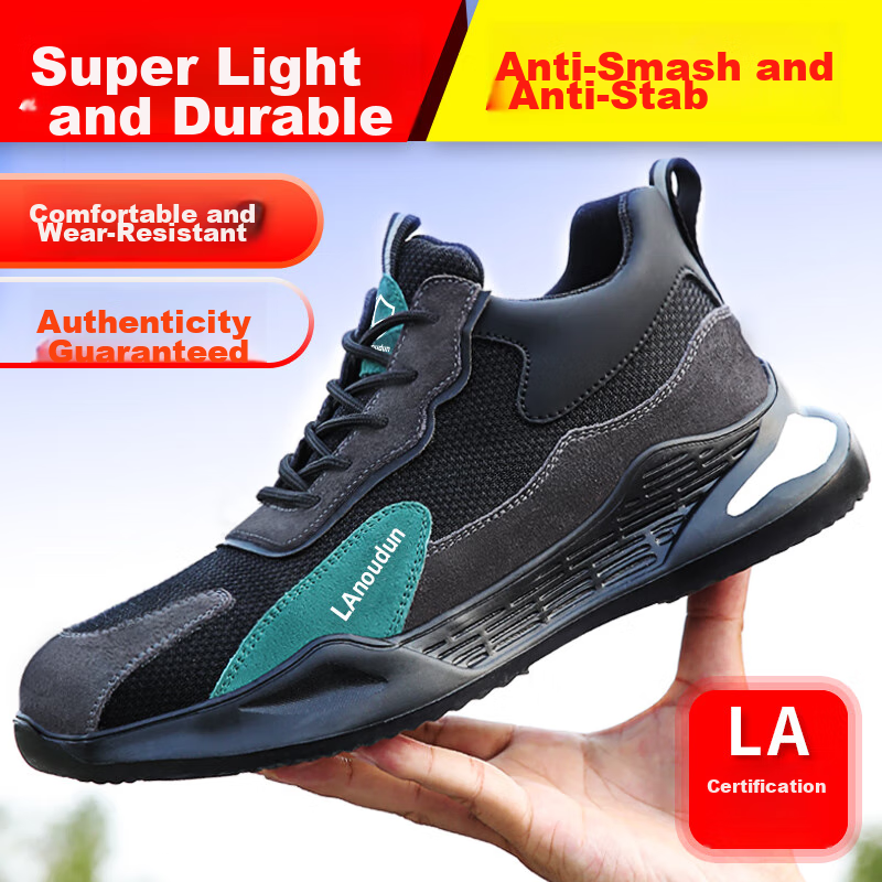 Blue Owl Shield Safety Shoes for Men, Winter Lightweight, Anti-Smashing, Anti-Puncture, Steel Toe Cap, Work Safety, Soft-Soled Construction Site Shoes D2095N 45