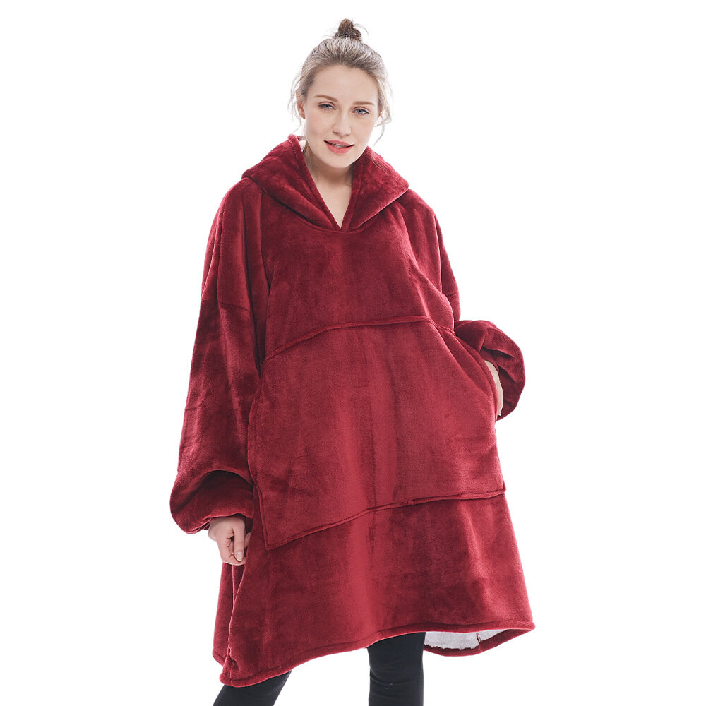 Плюшевый теплый плед худи с рукавами