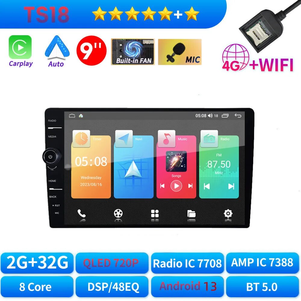 2 DIN Android 13 Автомобильный радиоприемник Навигация Автомобильный аудио TS18-2G-32G-CPL