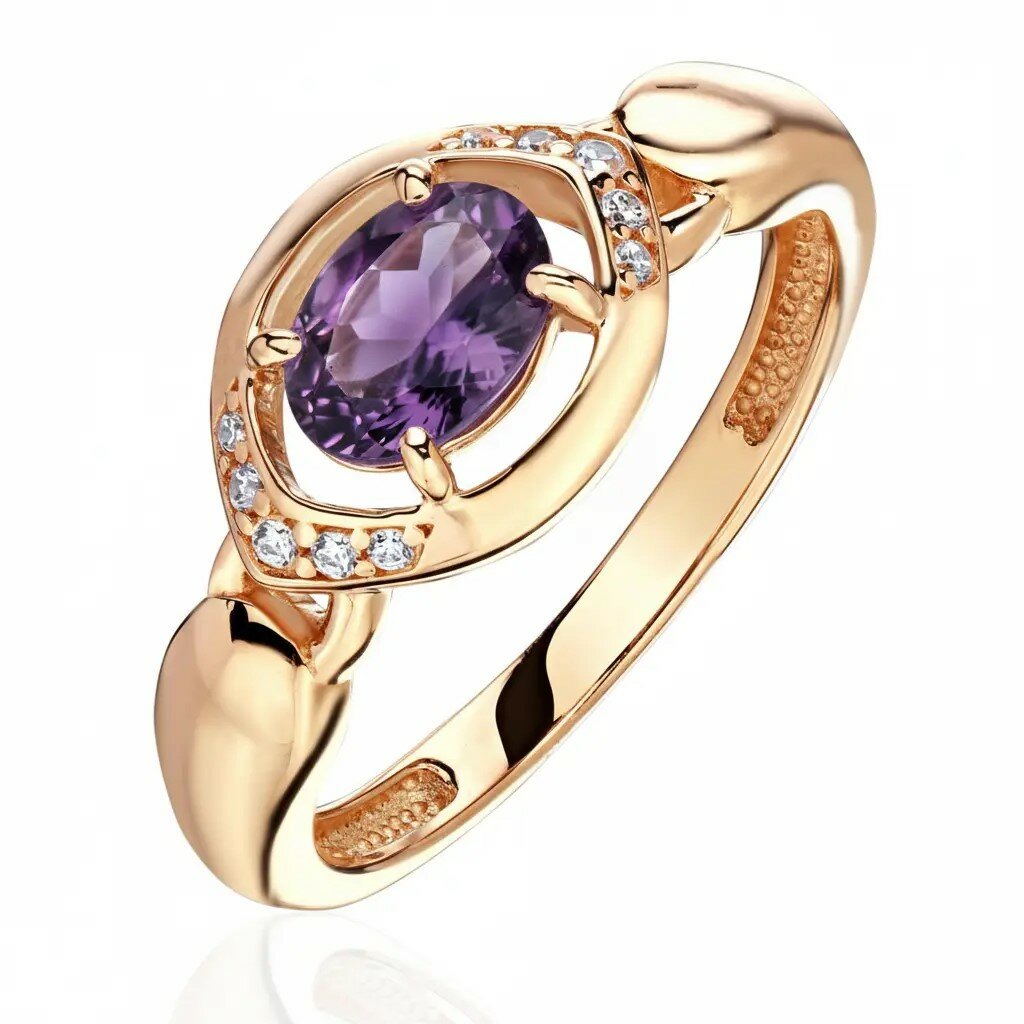 Кольцо, красное золото, 585 проба, фианит, аметист