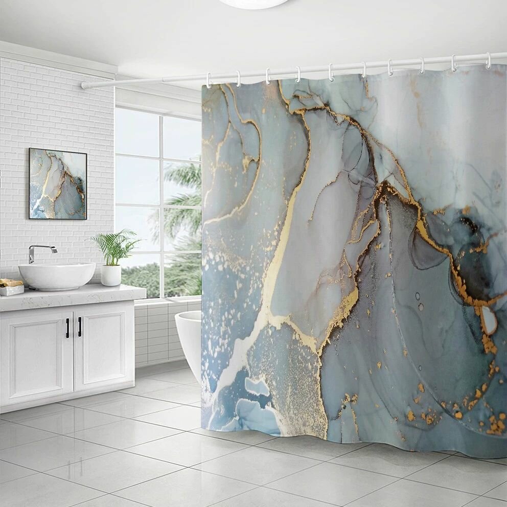 Штора для ванной Marble тканевая 180х150. Шторка, занавеска в ванную комнату с 12 крючков типа C
