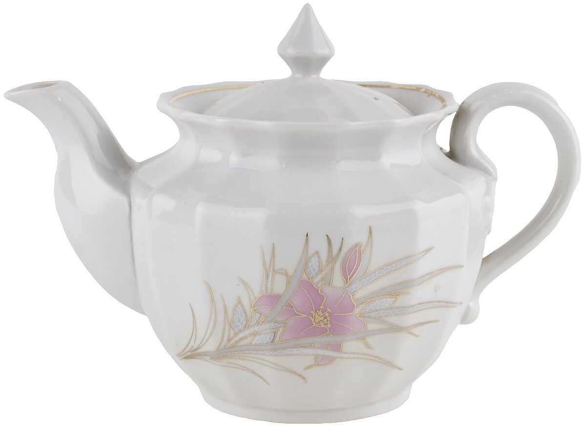 Чайник заварочный "Розовая лилия", фарфор, винтаж, Вербилки, СССР, 1965-1991 гг.