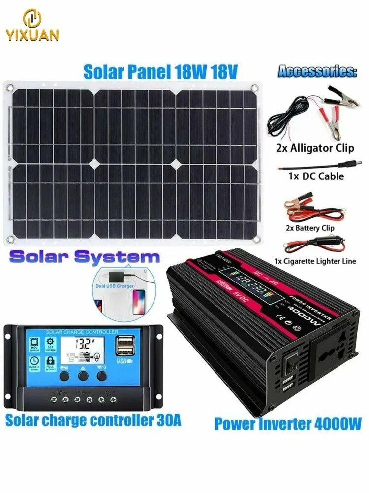 220V 4000W Комплект Солнечных Панелей Полный Генератор Солнечной Энергии 30A Домашняя Сетевая Система Yixuan