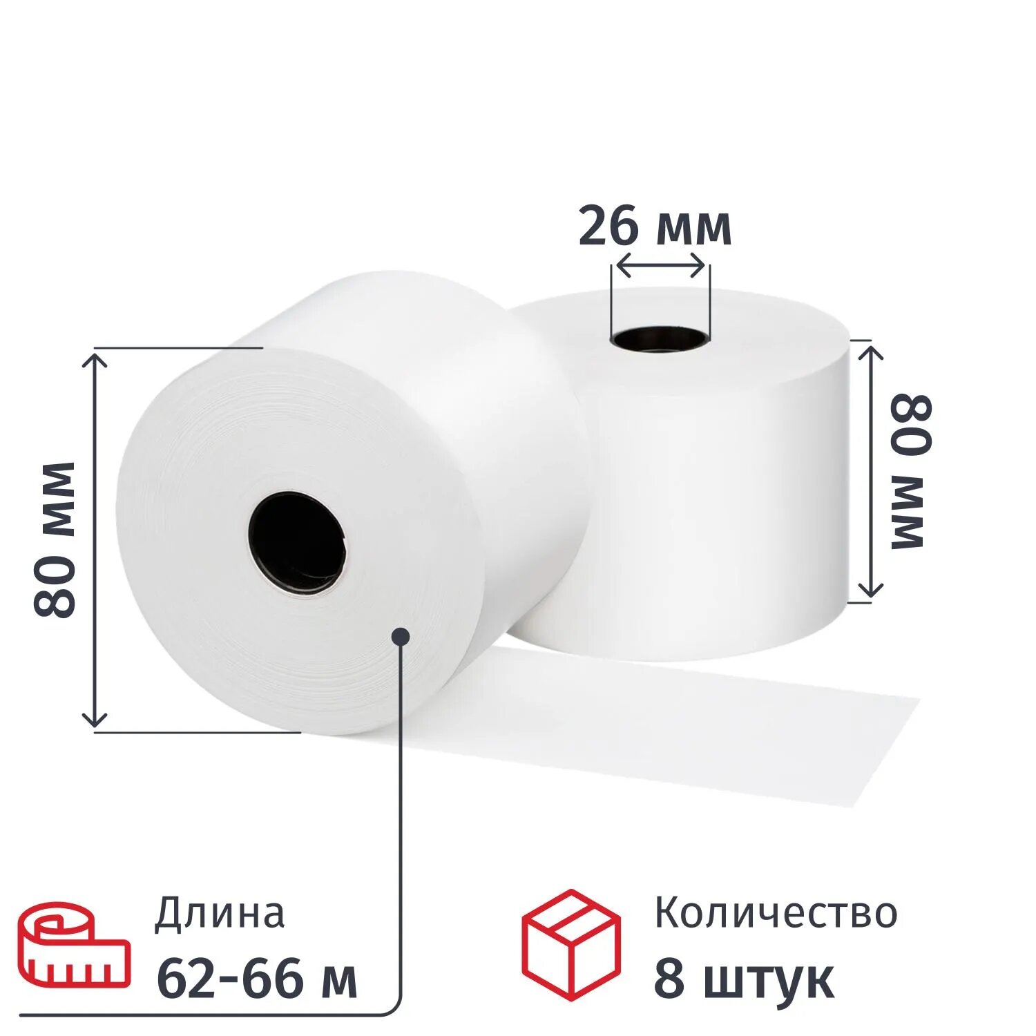 Ролики для касс Promega 80мм (диам.80мм, вт26, из т/б 58г/м2)8 шт/уп 5уп/кор