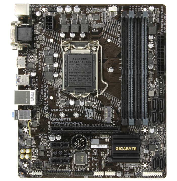 Материнская плата Gigabyte GA-B250M-DS3H Soc-1151 Intel B250 4xDDR4 mATX AC`97 8ch(7.1) GbLAN+VGA+DV