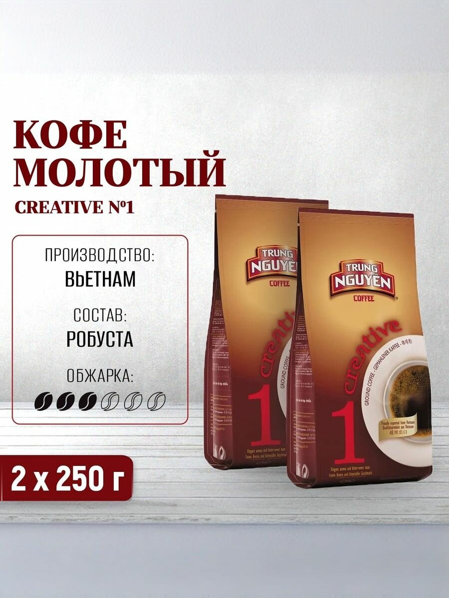 Кофе вьетнамский молотый Trung Nguyen Креатив №1, 2 упаковки по 250 гр