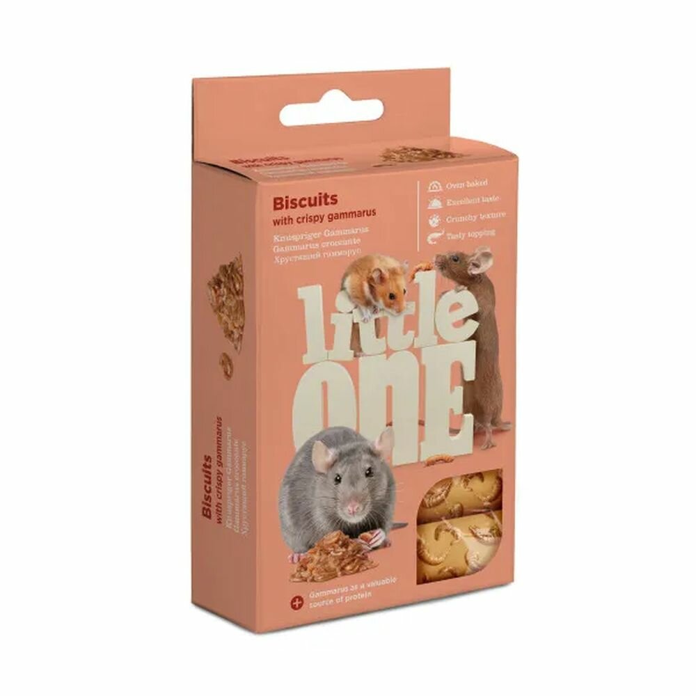 Little One Лакомство бисквиты для хомяков, крыс, мышей и песчанок с хрустящим гаммарусом, 35 г