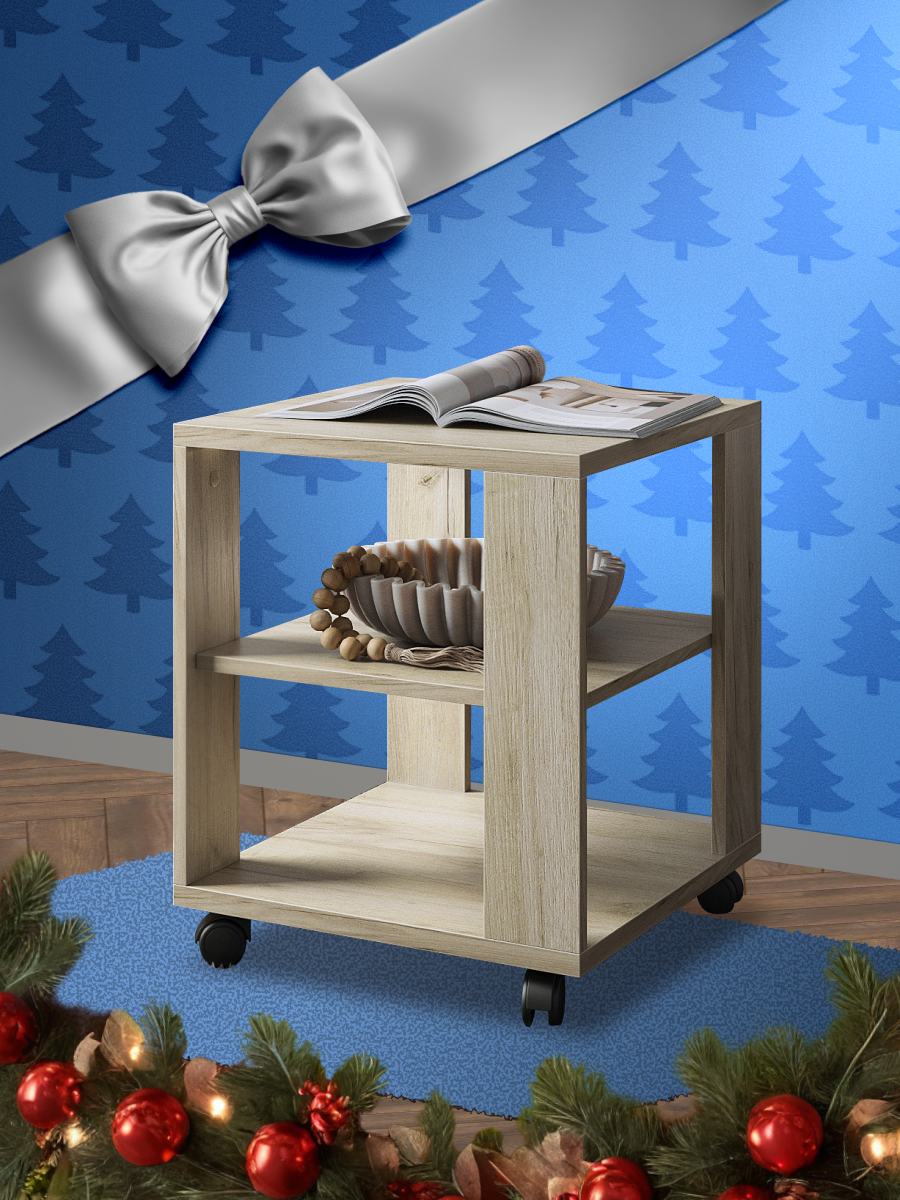 Столик журнальный "Куб" на колесиках, без стекла, цвет дуб крафт серый, 450 х 490 мм.