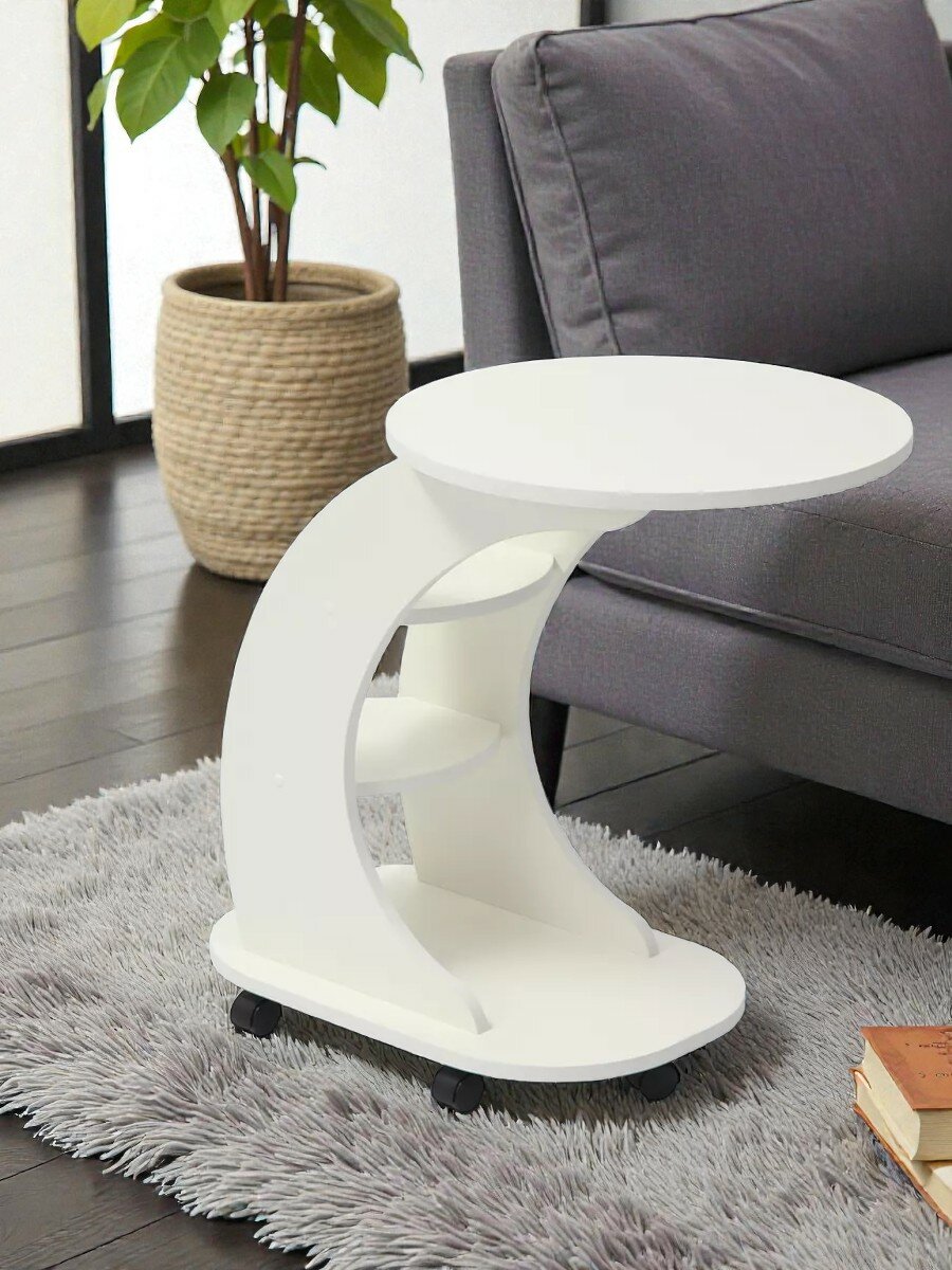 Стол журнальный K-home "Виктория", круглый, на колесиках, с полками