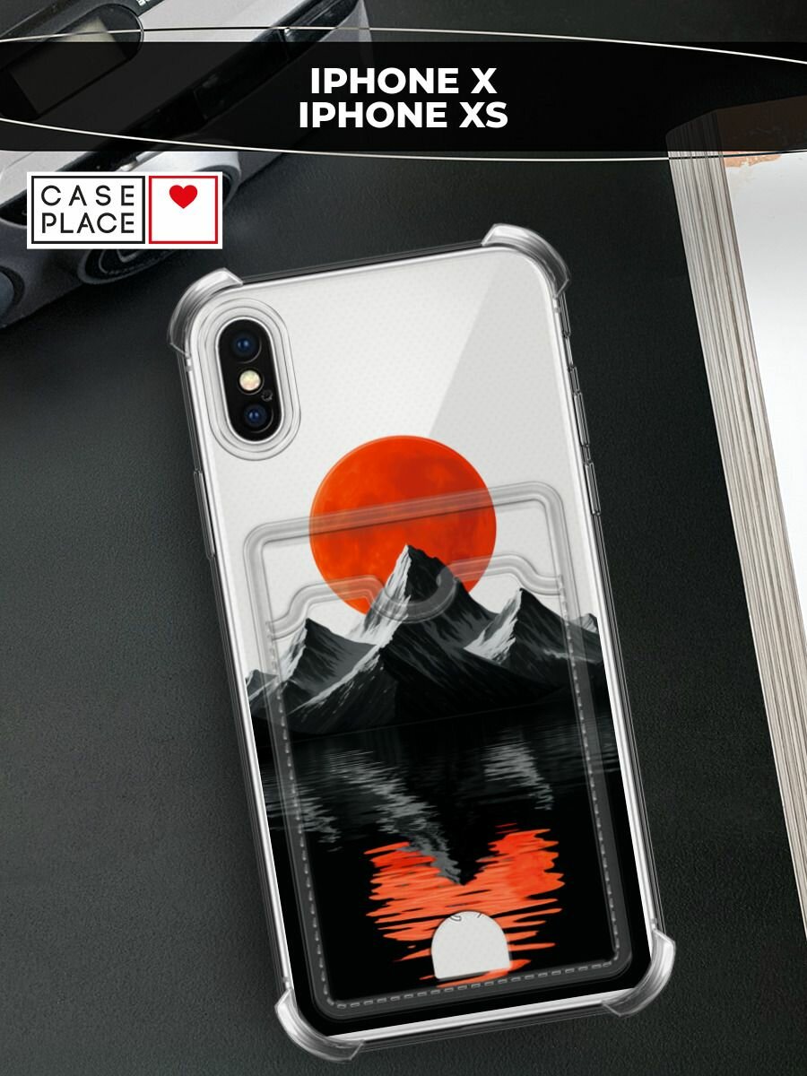 Чехол на Apple iPhone X/XS (Айфон X/XS) с картой и принтом Черная гора 3